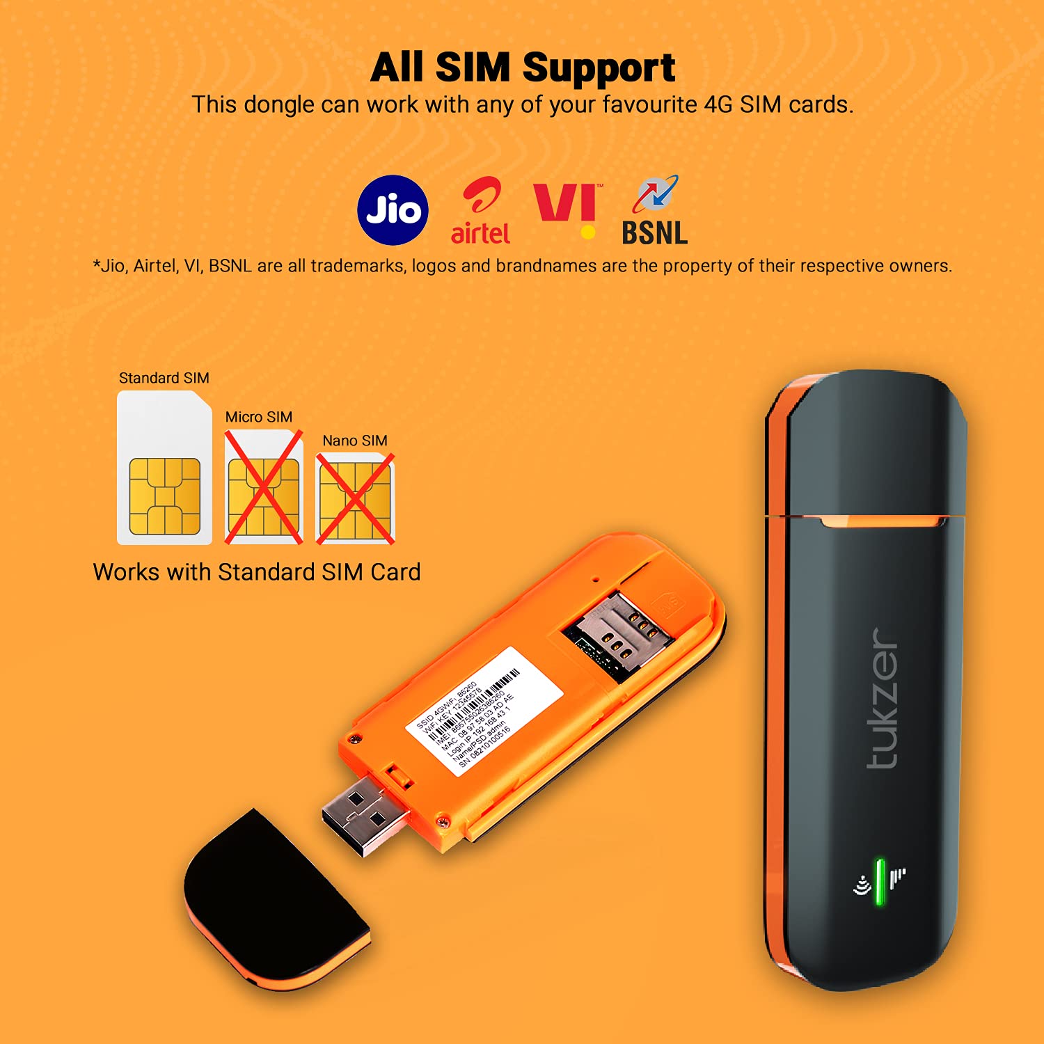 Tukzer 4G LTE Wireless USB Dongle Stick With All SIM Network Support Tukzer 4G LTE Wireless USB Dongle Stick With All SIM Network Support